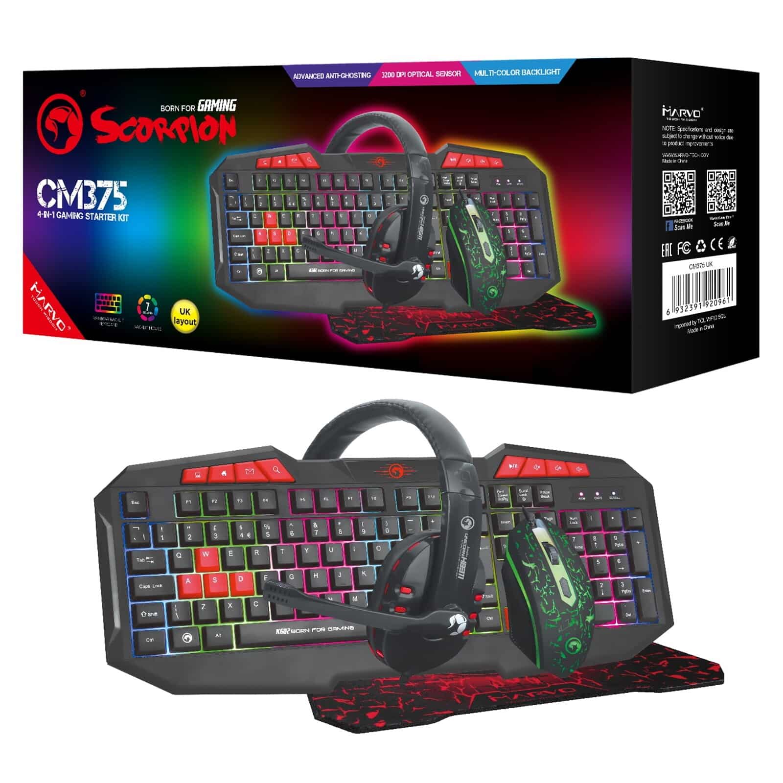 Buy Marvo Scorpion CM375 4-in-1 Gaming Bundle – Wired Keyboard, Mouse ...